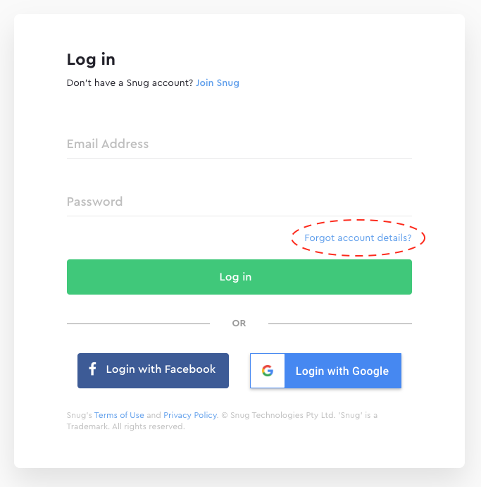 Forgotten user account details – Snug Help